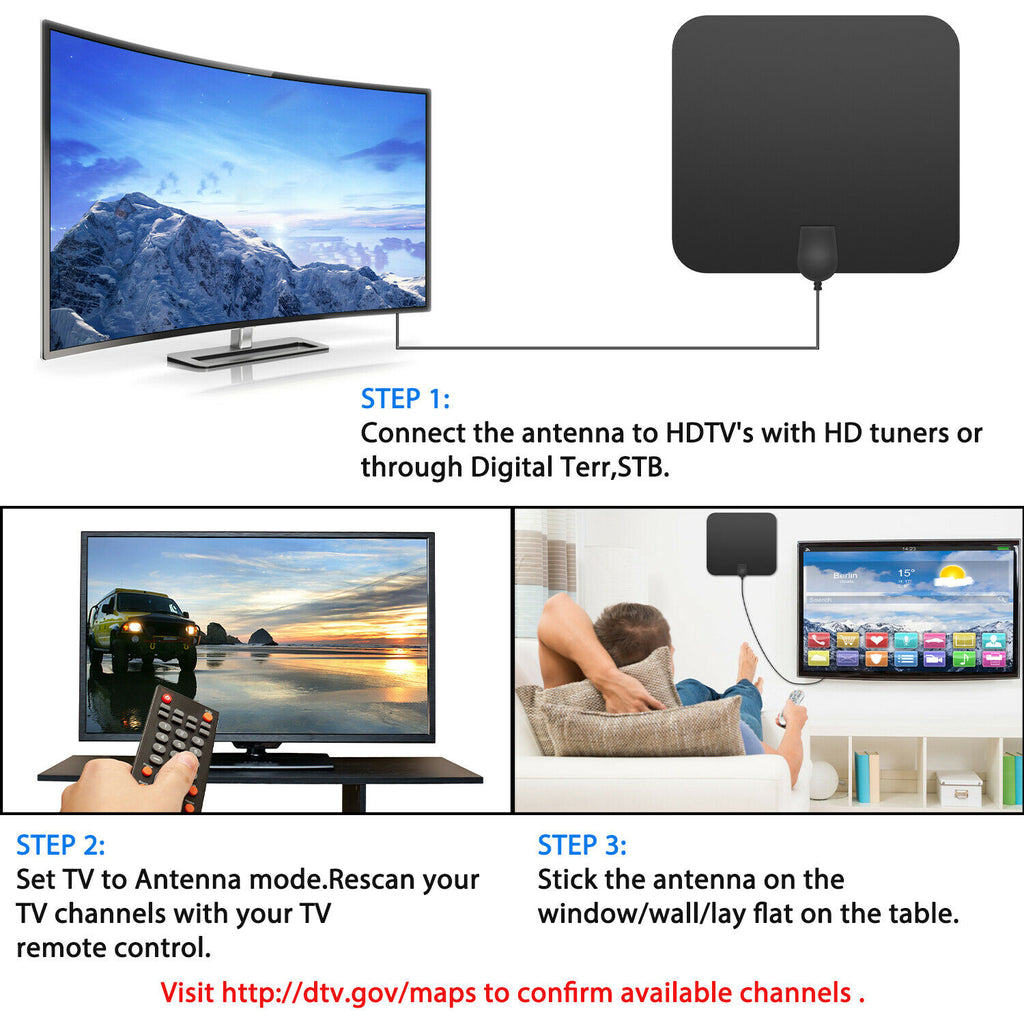 300 Miles Indoor Digital Amplified HDTV Antenna w/ Signal Booster – Order